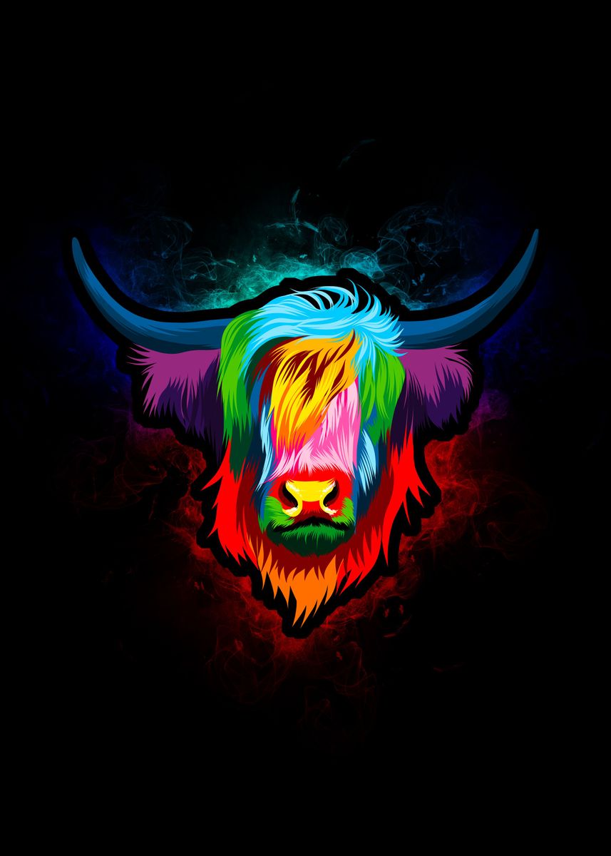 'Highland Cow Head Smoky' Poster, picture, metal print, paint by Black ...