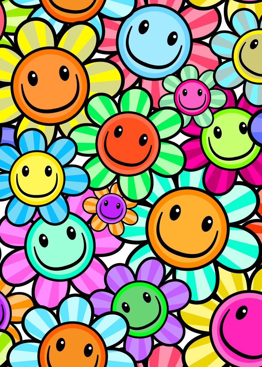 'Happy Flower Garden' Poster, picture, metal print, paint by Prawny ...