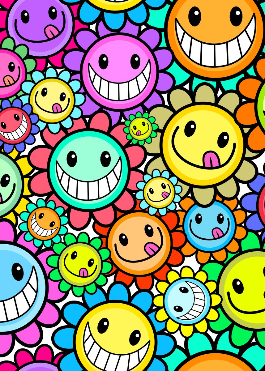 'Cheesy Grin Flowers' Poster, picture, metal print, paint by Prawny ...