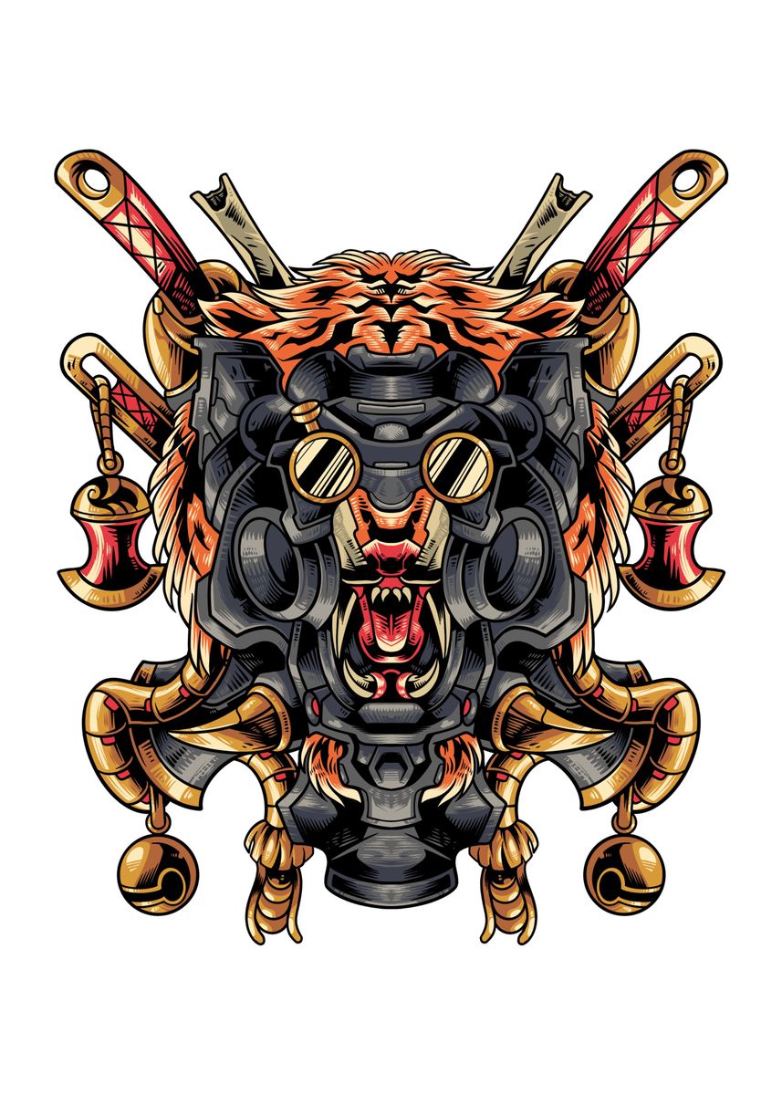 'tiger with sword weapon' Poster, picture, metal print, paint by ...