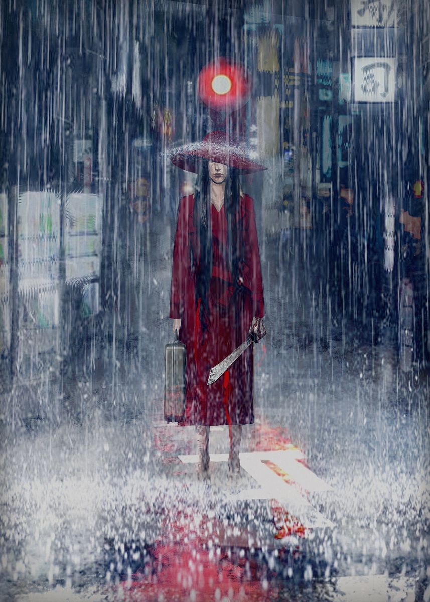 'Crimson Kuchisake' Poster, picture, metal print, paint by Ghostwire Tokyo | Displate