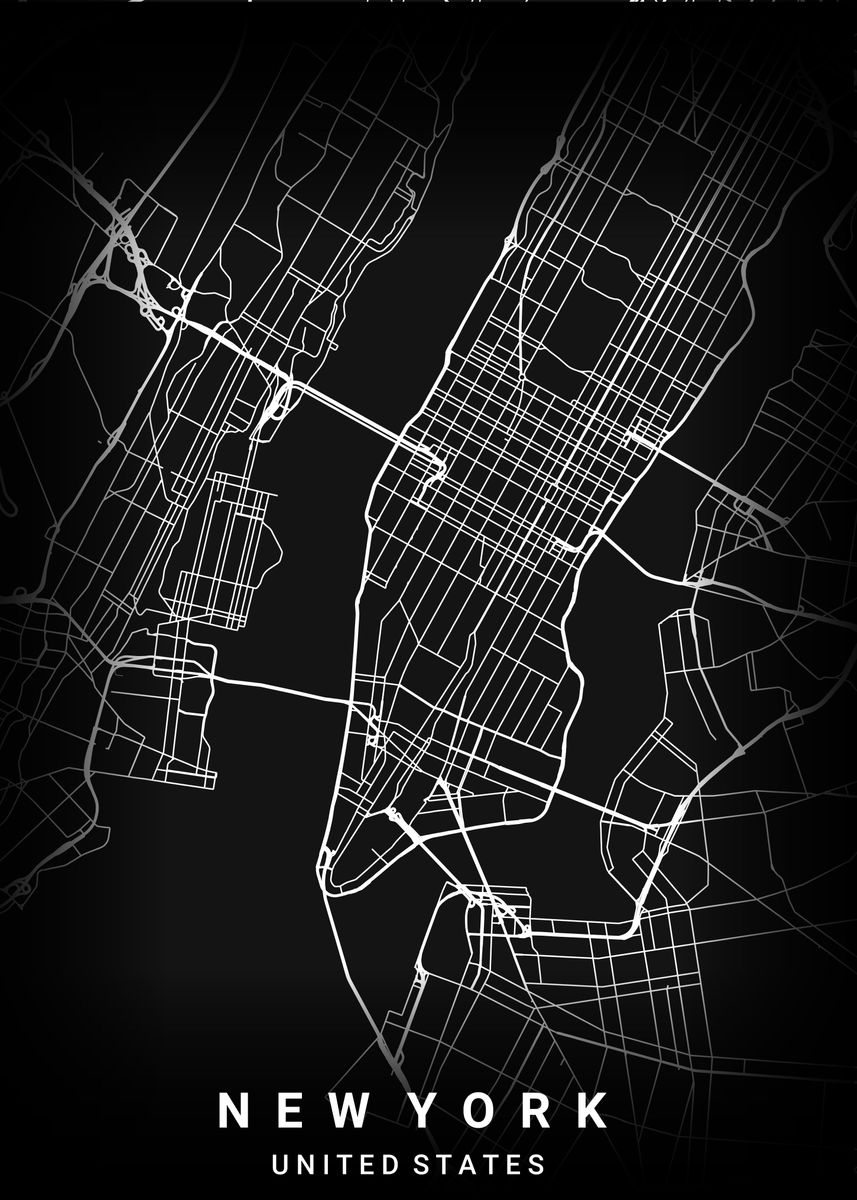 'new york city map dark' Poster, picture, metal print, paint by WallArt ...