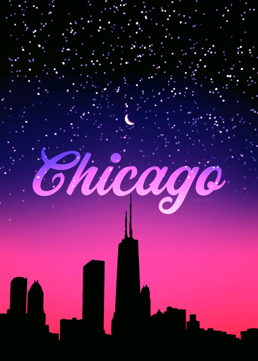 'Chicago Pink Night' Poster, picture, metal print, paint by LVTFCO ...