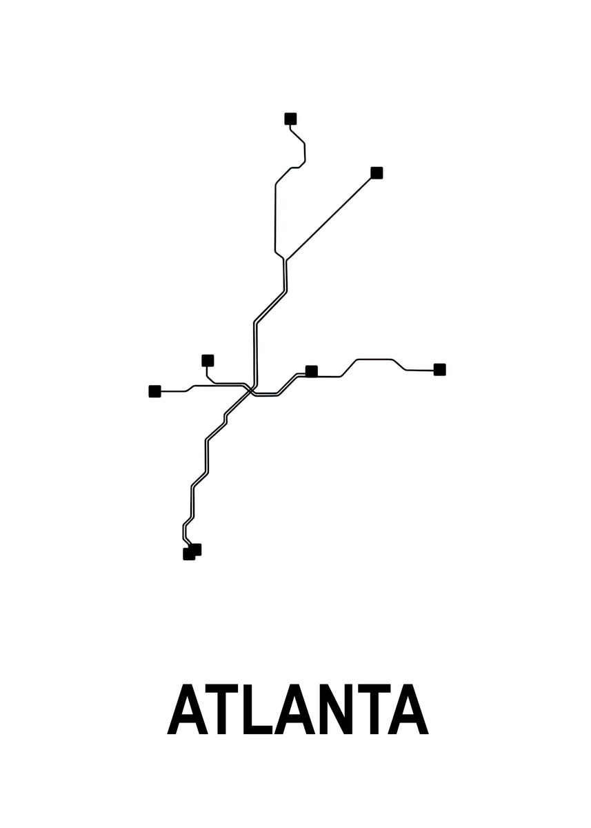 'Atlanta Subway Map' Poster, picture, metal print, paint by Zake Yonkou ...