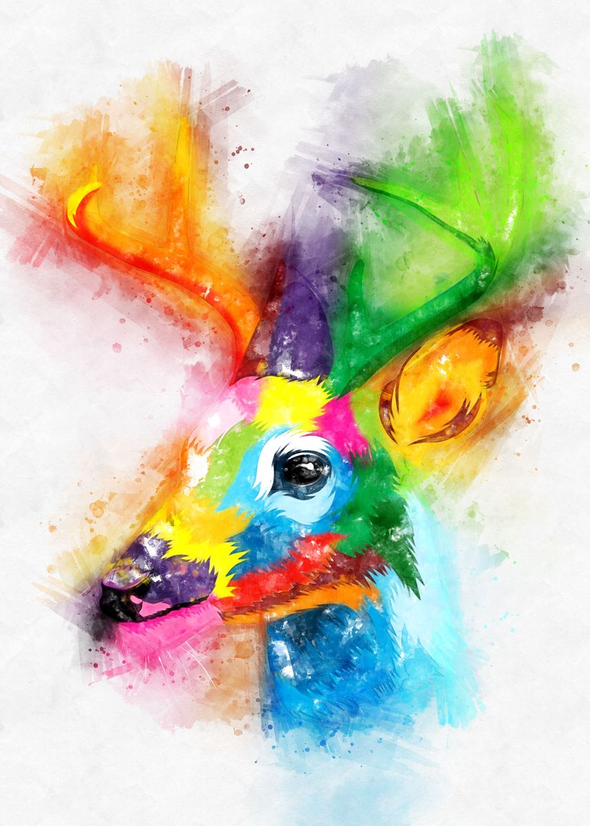 'Deer Head Watercolor' Poster, picture, metal print, paint by Audai ...