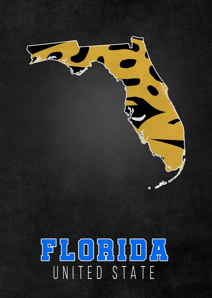 'Florida State Map' Poster, picture, metal print, paint by Katty | Displate