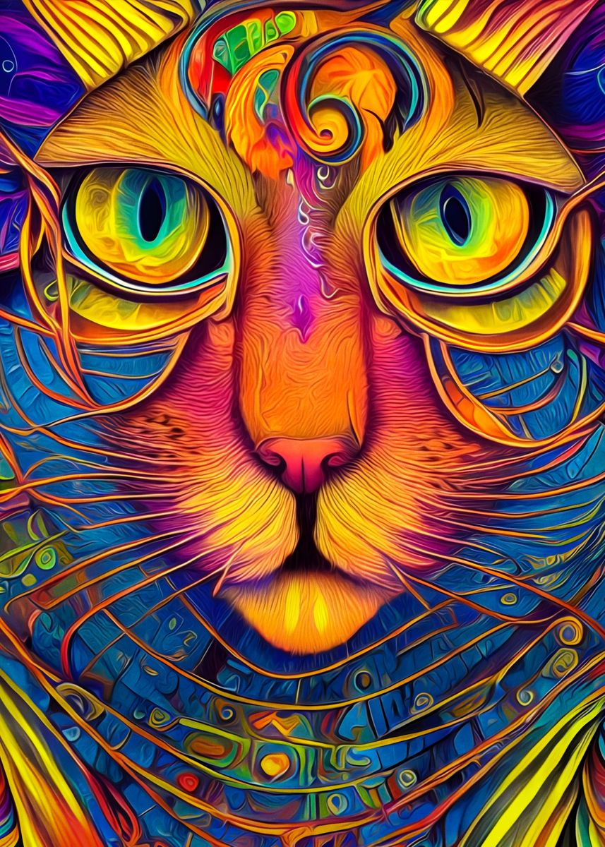 'trippy meow 6' Poster, picture, metal print, paint by Oleg S... | Displate