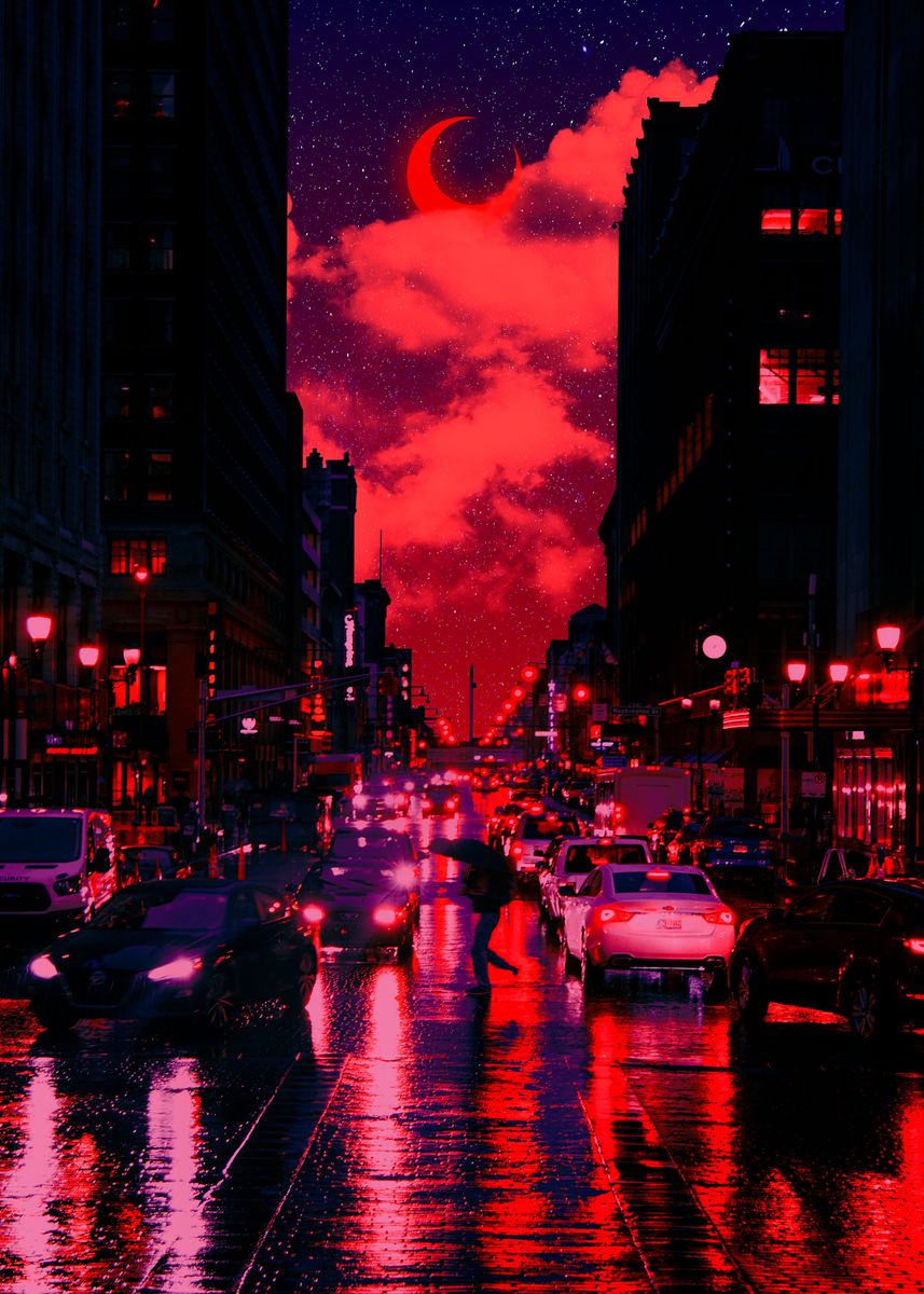 'Red City' Poster, picture, metal print, paint by NeonArt1984 | Displate