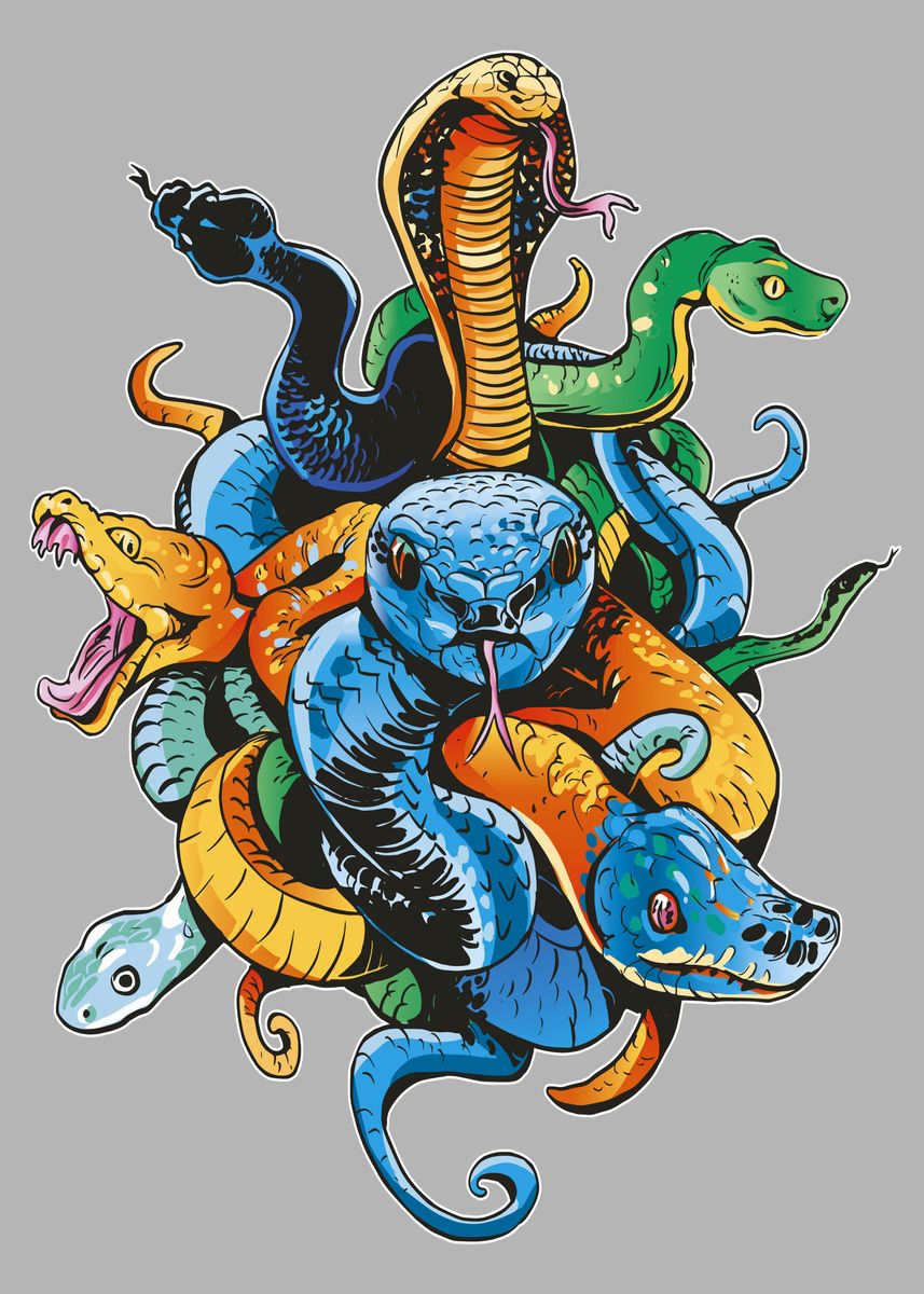 'The Snakes' Poster, picture, metal print, paint by Max Ronn | Displate