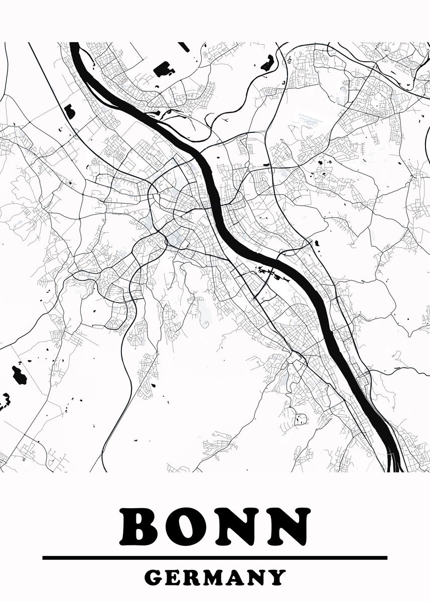 'Minimal Bonn Map' Poster, picture, metal print, paint by BnWDesigner ...