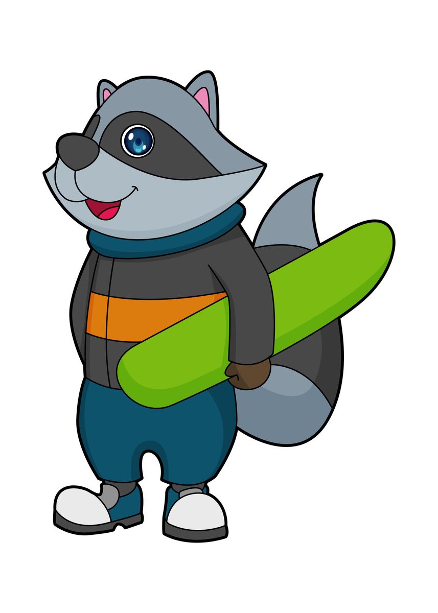 'Racoon Snowboard Sports' Poster, picture, metal print, paint by Markus ...