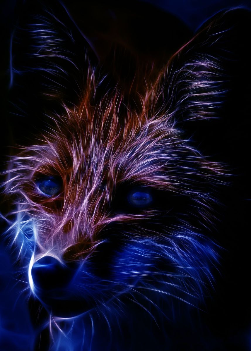 'Fox Neon Art' Poster, picture, metal print, paint by Hasnaa Art | Displate