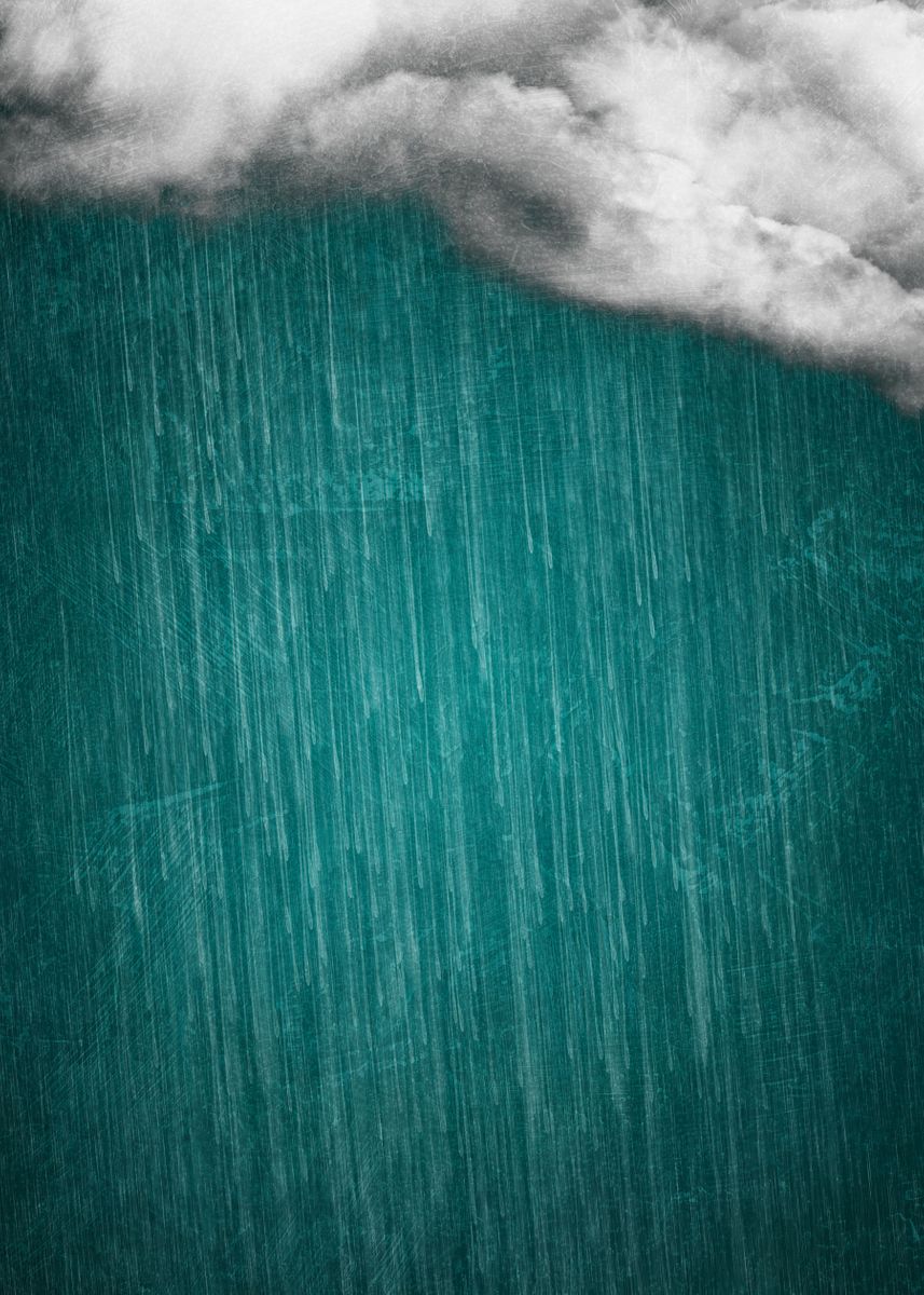 'Teal blue rain' Poster, picture, metal print, paint by Ema Paraschiv ...