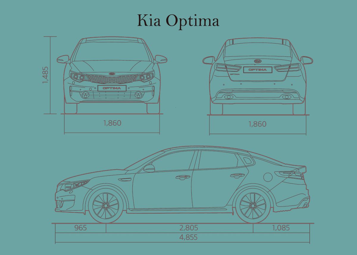 'Kia Optima 2017 Blueprint' Poster by mystery box | Displate