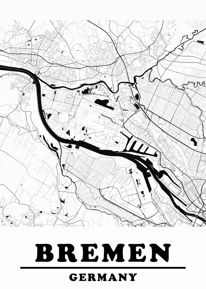 'Minimal Bremen Map' Poster, picture, metal print, paint by BnWDesigner ...