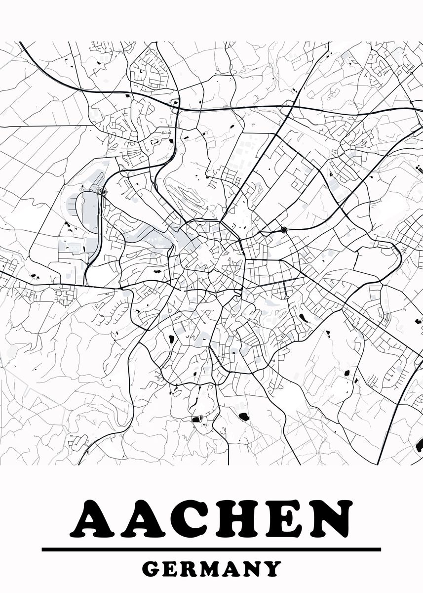 'Minimal Aachen Map' Poster, picture, metal print, paint by BnWDesigner ...