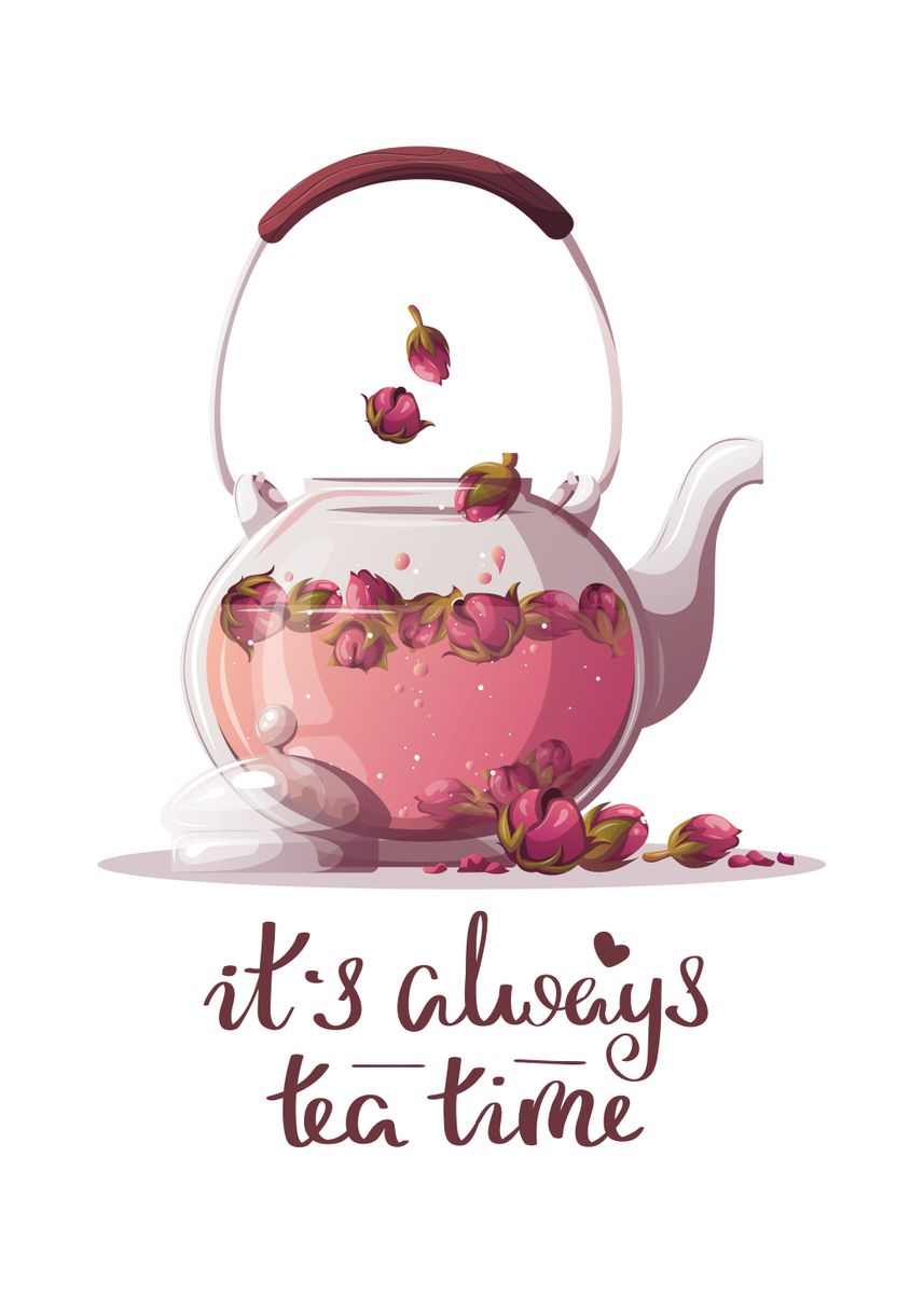 'Rose tea time' Poster, picture, metal print, paint by Tanya Yagudina ...