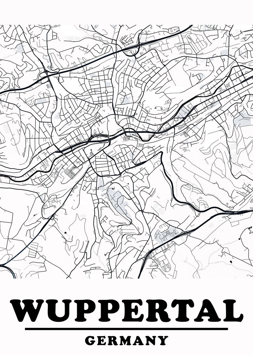 'Minimal Wuppertal Map' Poster, picture, metal print, paint by ...