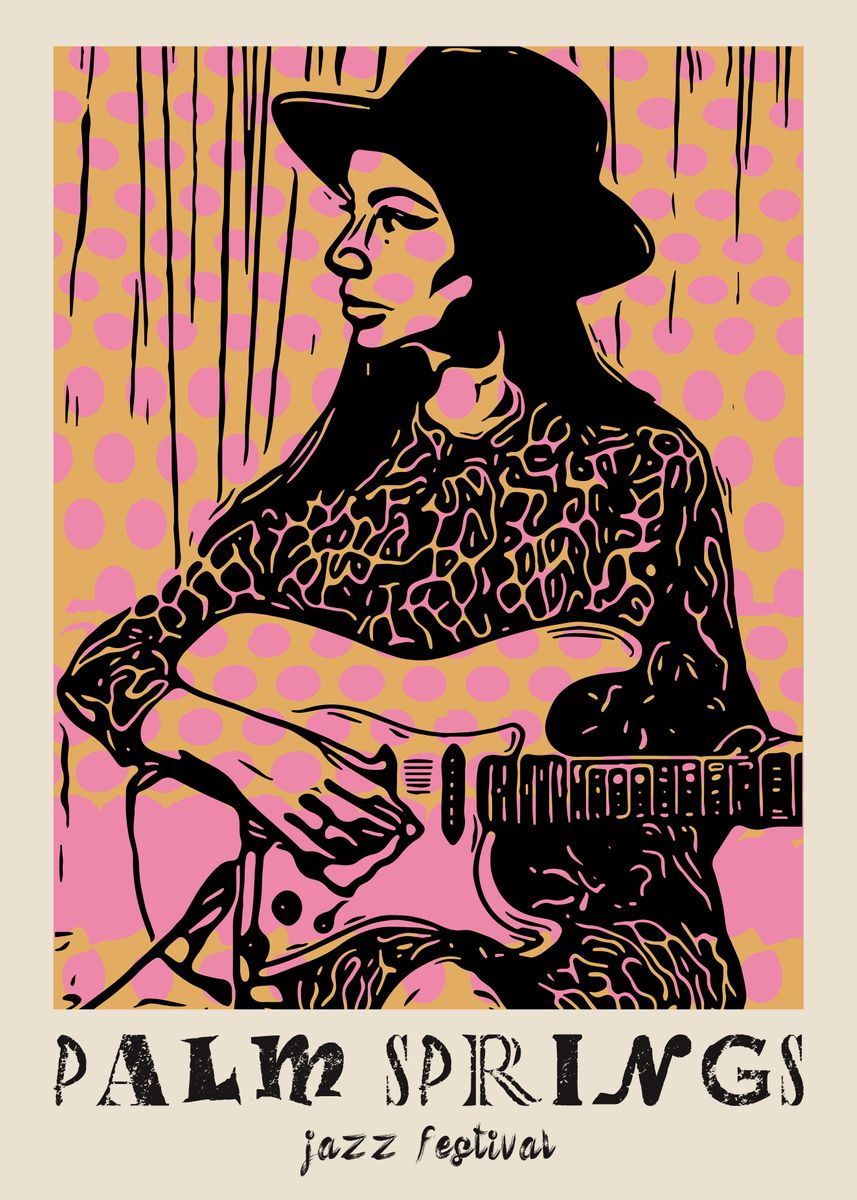 'Palm Springs Jazz Festival' Poster, picture, metal print, paint by BluePinkPanther | Displate