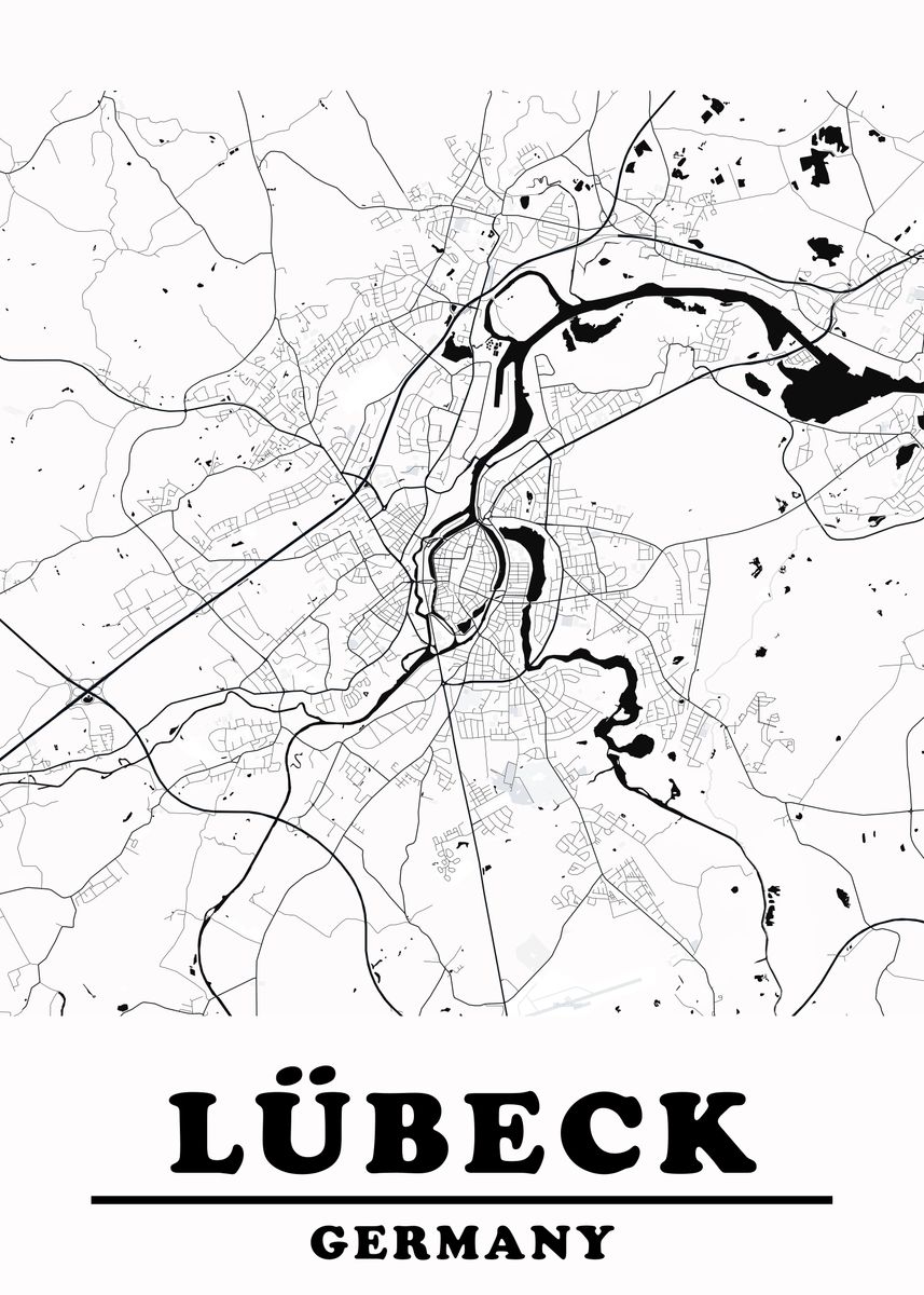 'Minimal Lubeck Map' Poster, picture, metal print, paint by BnWDesigner ...