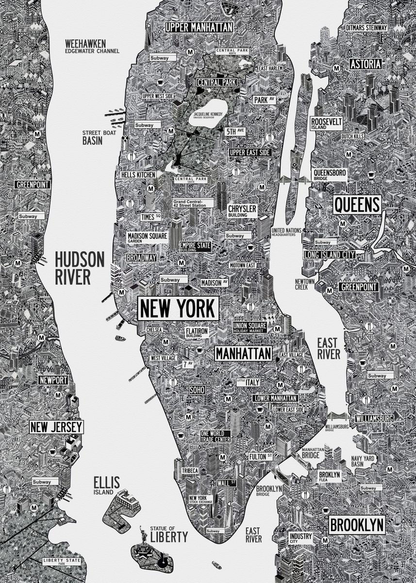 'New York NYC map print' Poster, picture, metal print, paint by Oliver ...