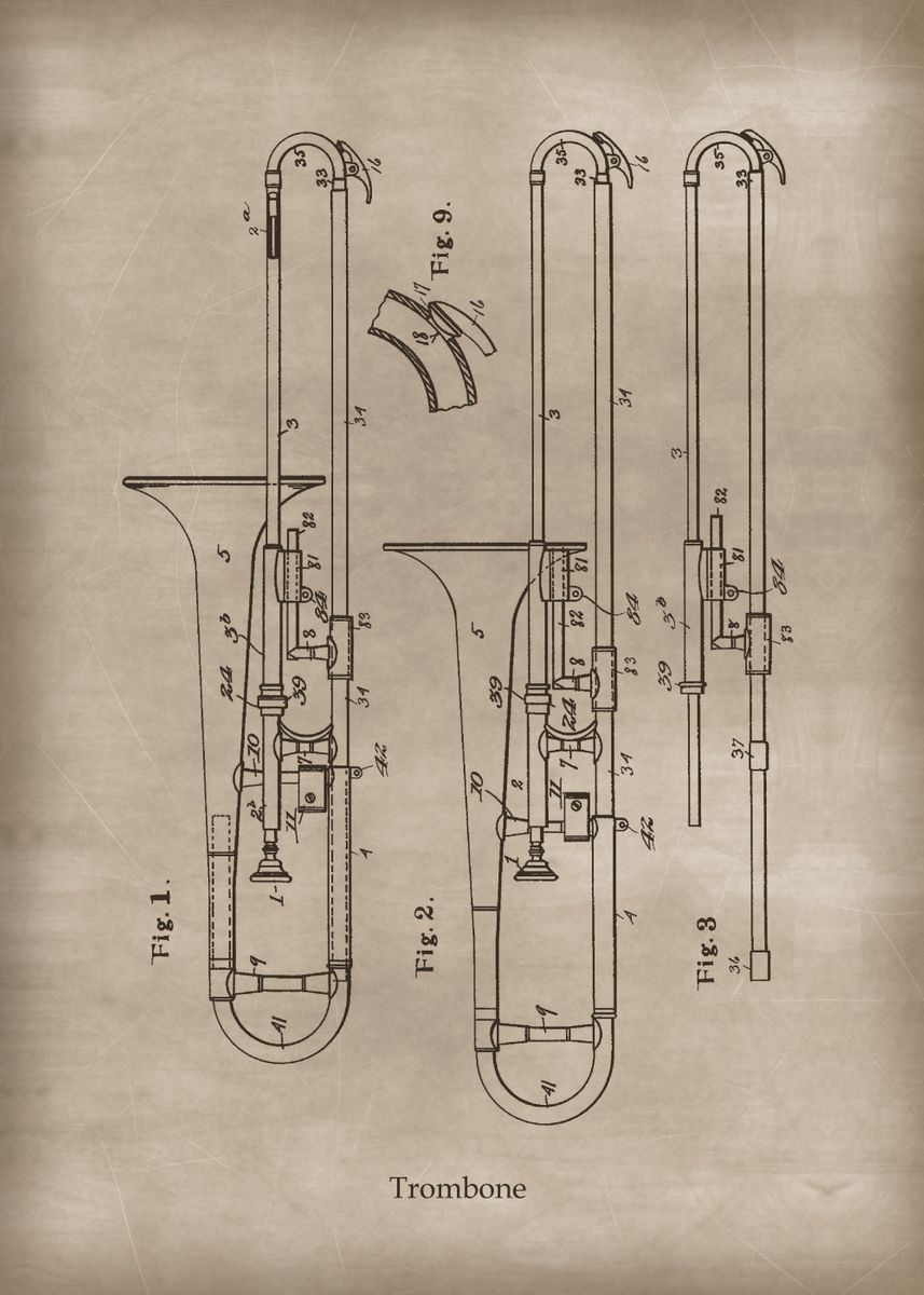 'Vintage Trombone' Poster by XandYart | Displate
