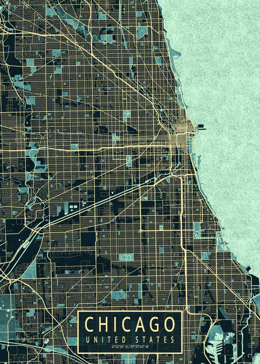 'Chicago City Map Summer' Poster, picture, metal print, paint by deMAP ...
