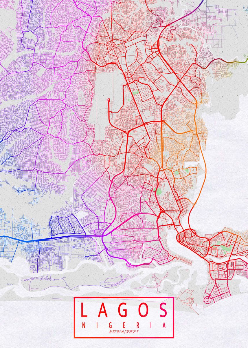 'Lagos City Map Colorful' Poster, picture, metal print, paint by deMAP ...