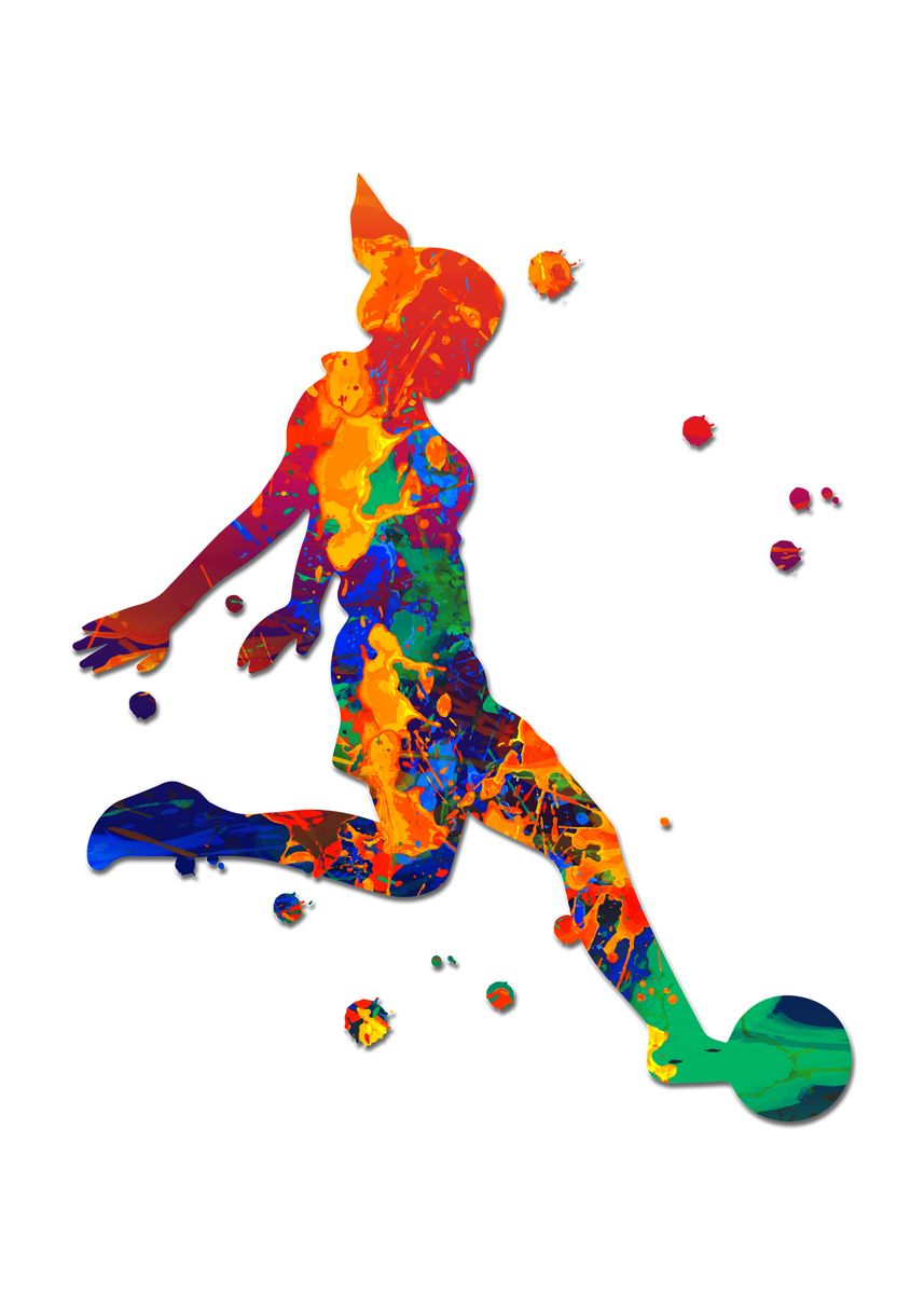 'Girl Footballer' Poster, picture, metal print, paint by Vincent Vorce ...