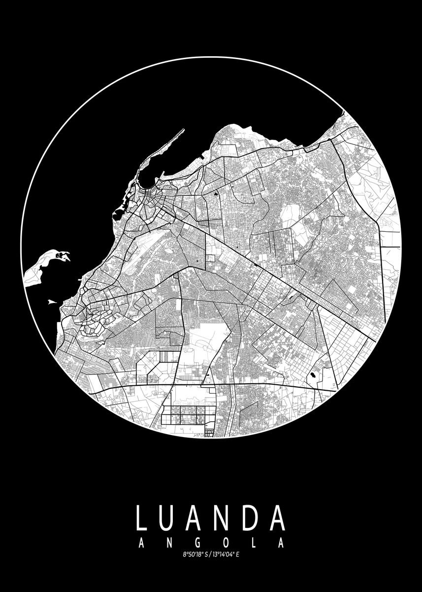 'Luanda City Map Full Moon' Poster by deMAP Studio | Displate