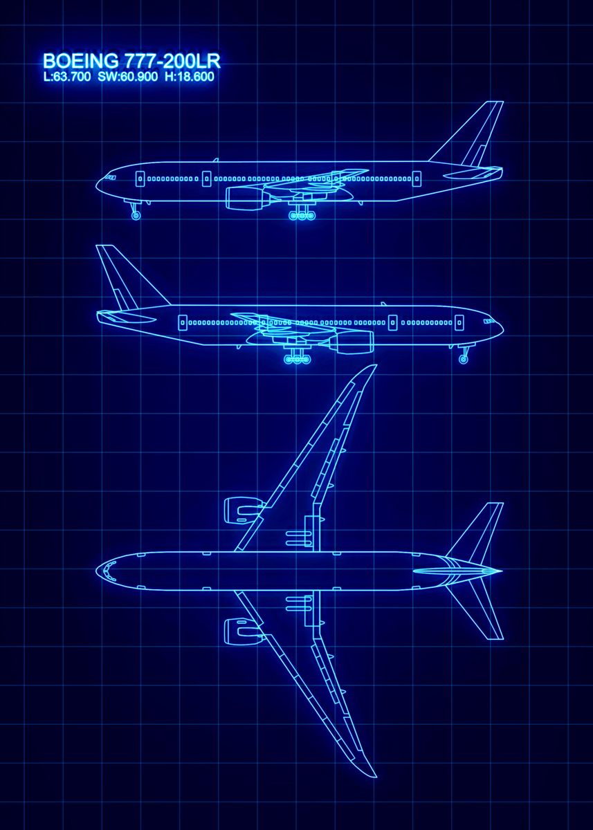 'BOEING 777 200LR' Poster, picture, metal print, paint by Black Iris ...