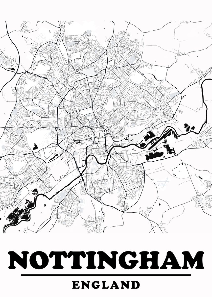 'Minimal Nottingham Map' Poster, picture, metal print, paint by ...