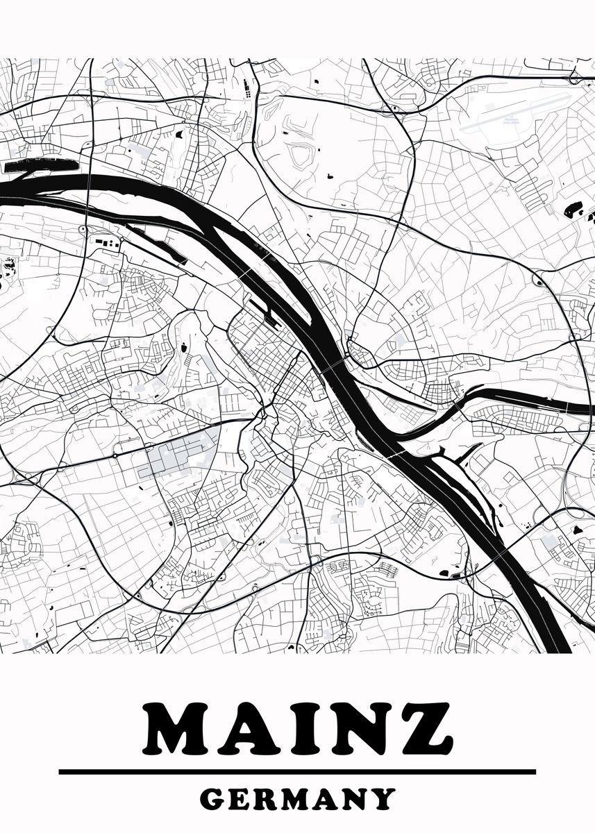 'Minimal Mainz Map' Poster, picture, metal print, paint by BnWDesigner ...