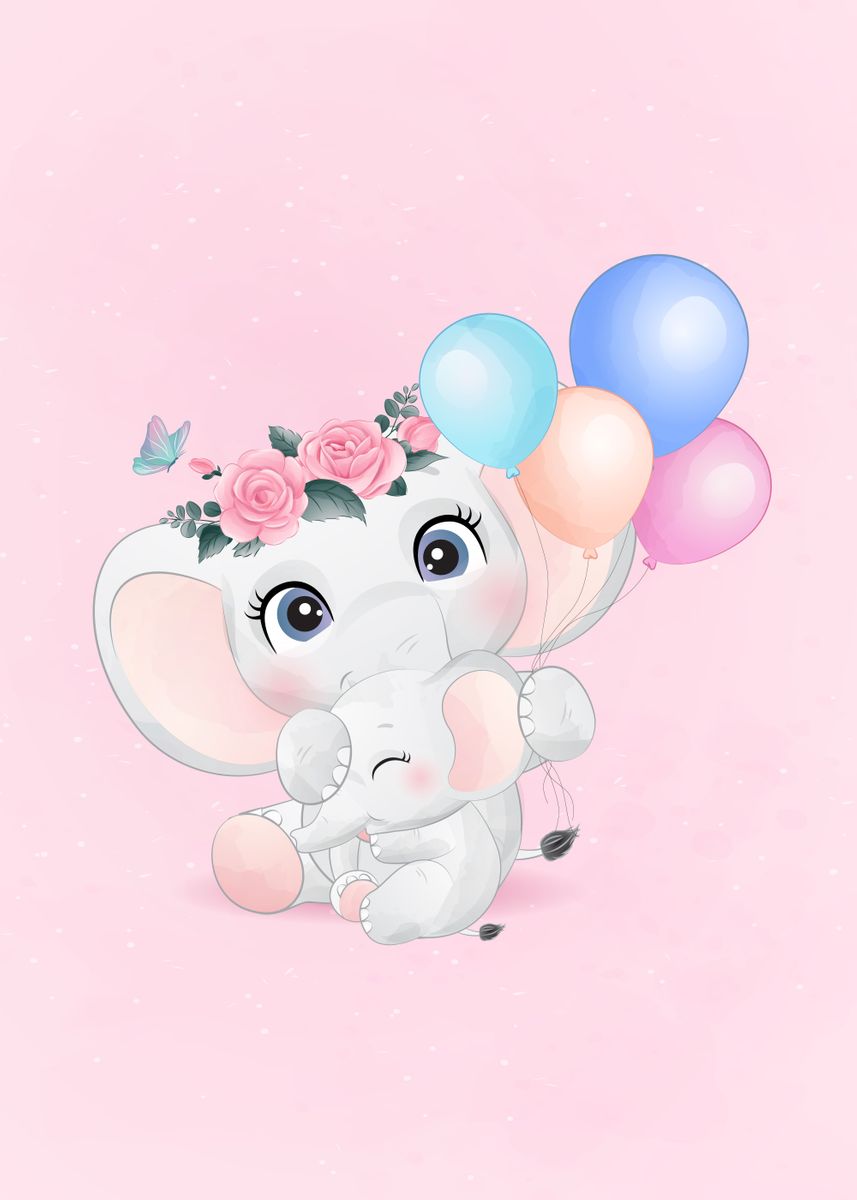 'Cute Elephant' Poster, picture, metal print, paint by Faissal Thomas ...