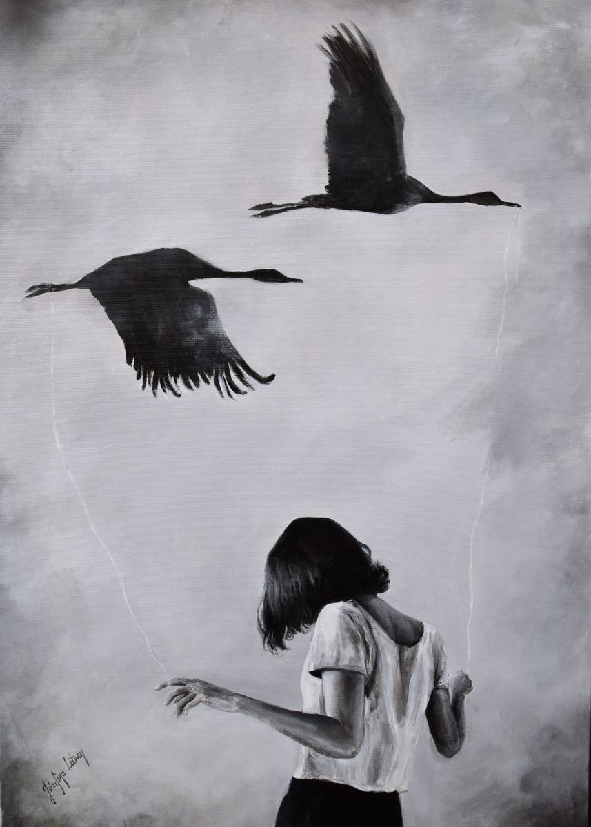 'Take me artwork w cranes' Poster, picture, metal print, paint by ...