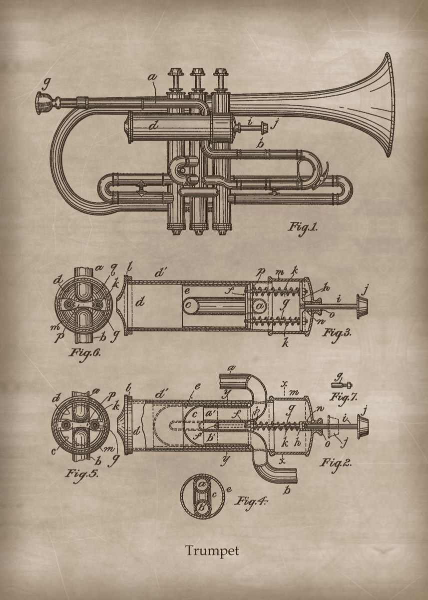 'Vintage Trumpet' Poster, picture, metal print, paint by XandYart ...