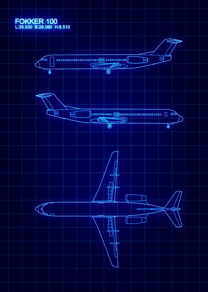 'FOKKER 100' Poster, picture, metal print, paint by Black Iris | Displate