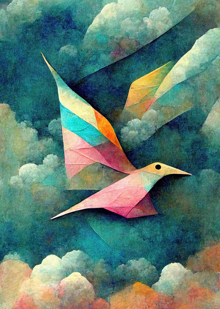 'Flying paper bird' Poster, picture, metal print, paint by Mezma and ...