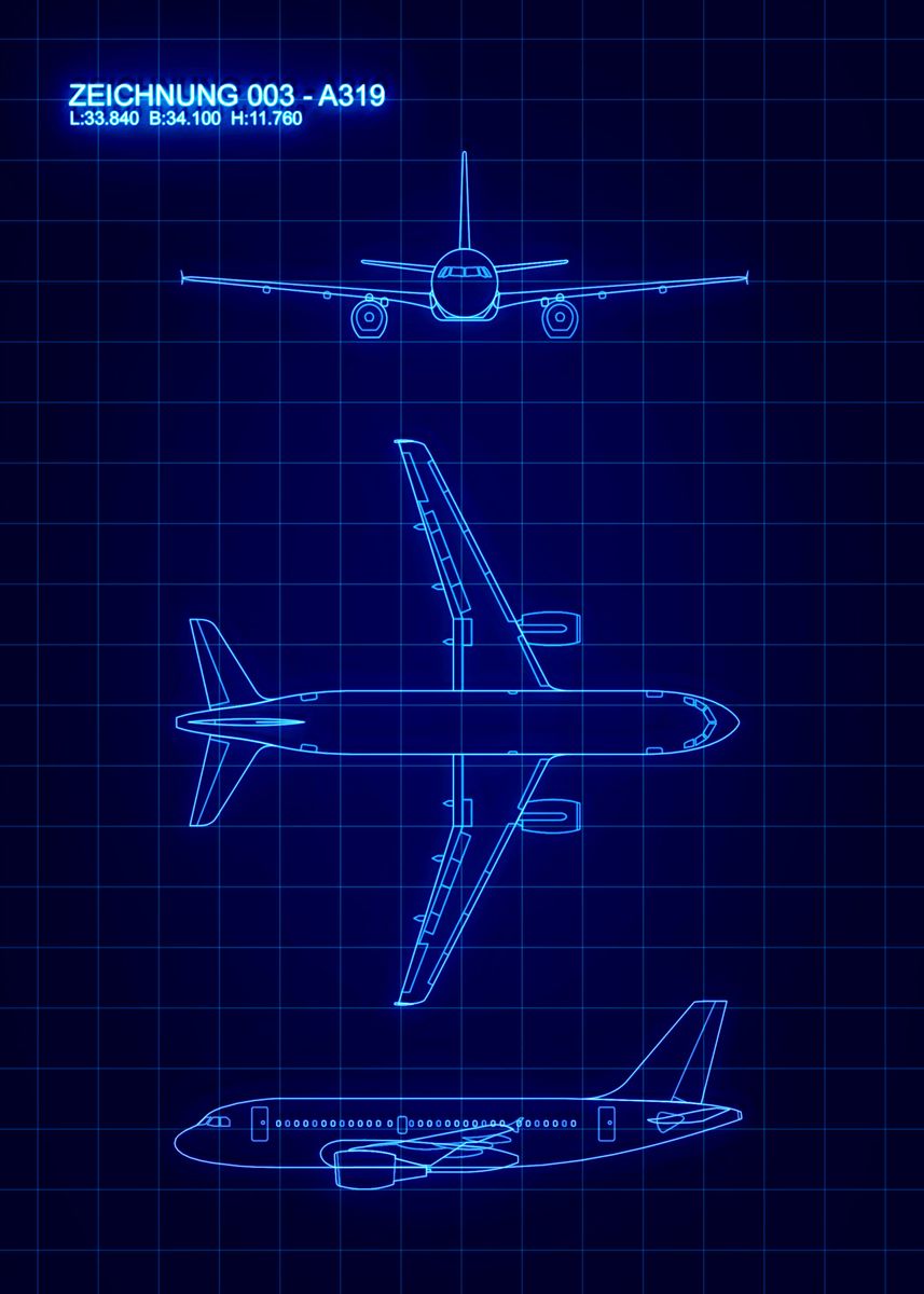 'ZEICHNUNG 003 A319' Poster by Black Iris | Displate