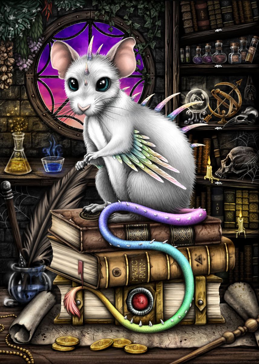 'White Mouse Rainbow Rat ' Poster, picture, metal print, paint by Sarah ...