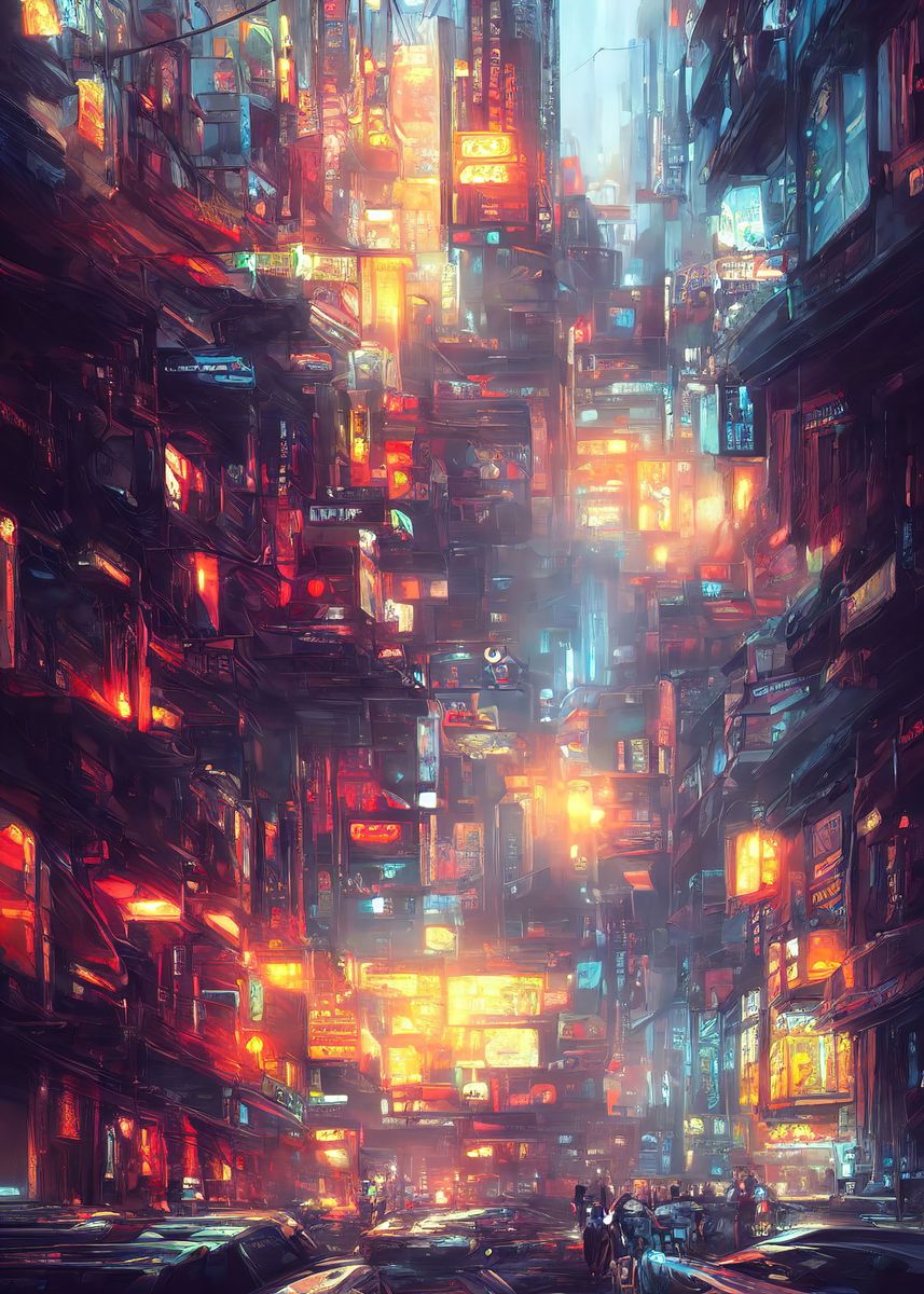 'dense cyberpunk city' Poster by Designersen | Displate