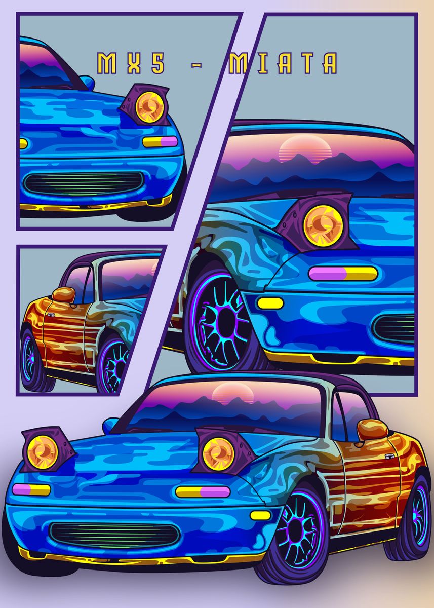 ' MX5 Miata Car Retro' Poster, picture, metal print, paint by Ilhamqrov | Displate