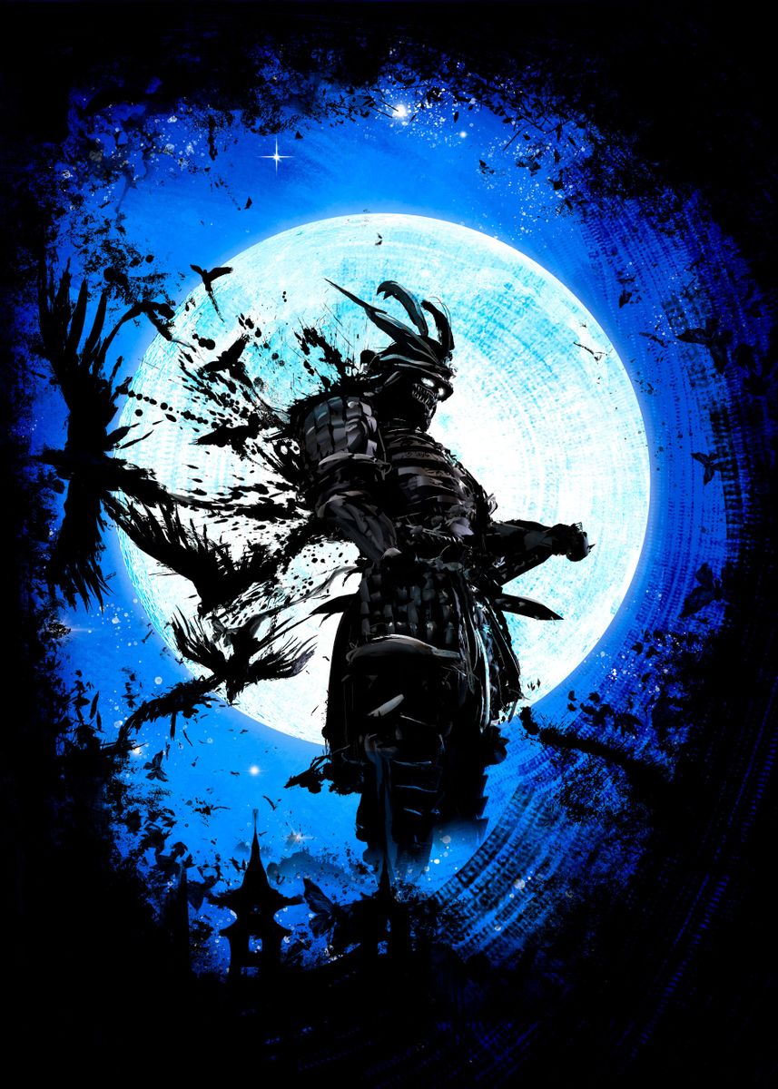 'Jpanese Samurai Blue Moon' Poster, picture, metal print, paint by ...