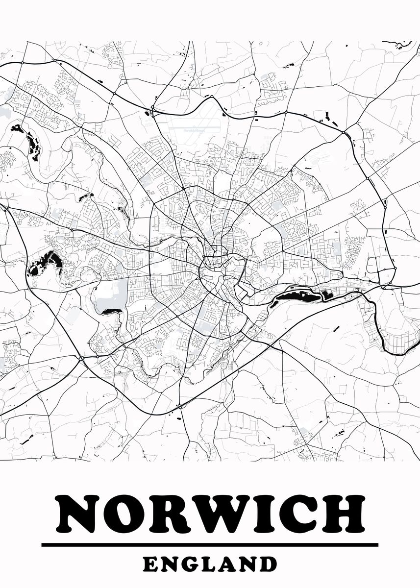 'Minimal Norwich Map' Poster, picture, metal print, paint by ...