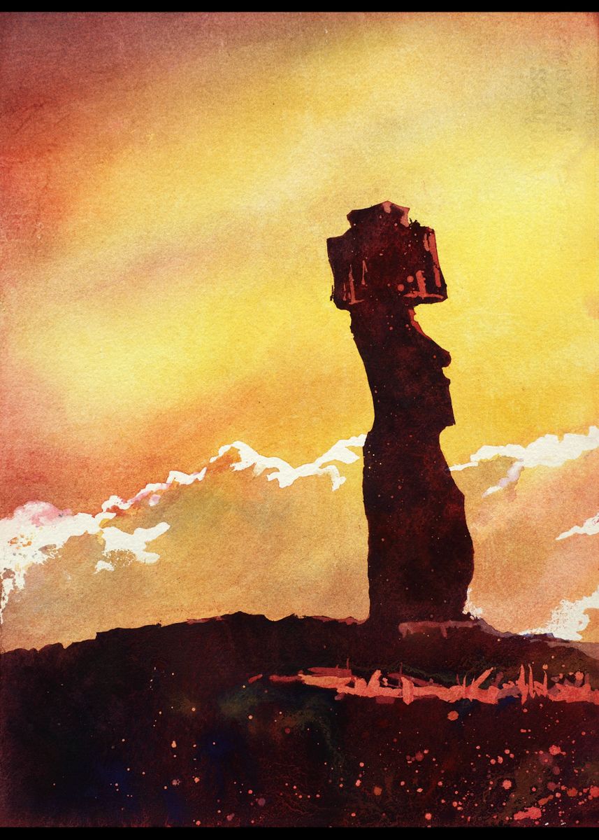 'Moai statue Easter Island' Poster, picture, metal print, paint by Ryan ...