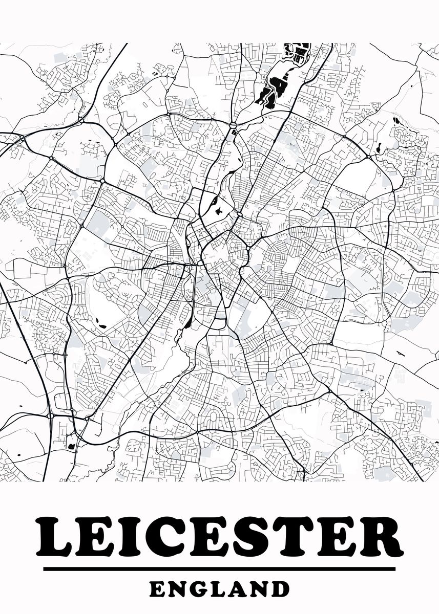 'Minimal Leicester Map' Poster, picture, metal print, paint by ...