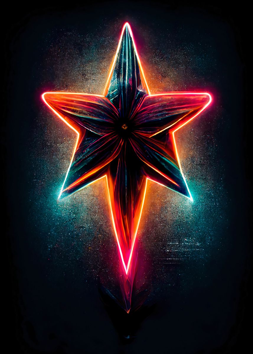 'Neon Star' Poster, picture, metal print, paint by Holzkovic | Displate