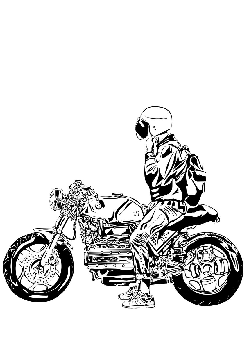 'Motorcycle and rider art' Poster, picture, metal print, paint by Ihsa ...