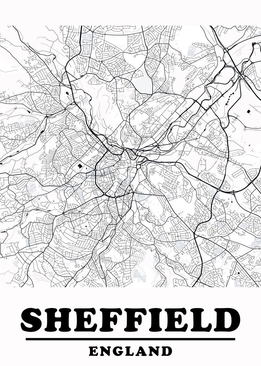 'Minimal Sheffield Map' Poster, picture, metal print, paint by ...
