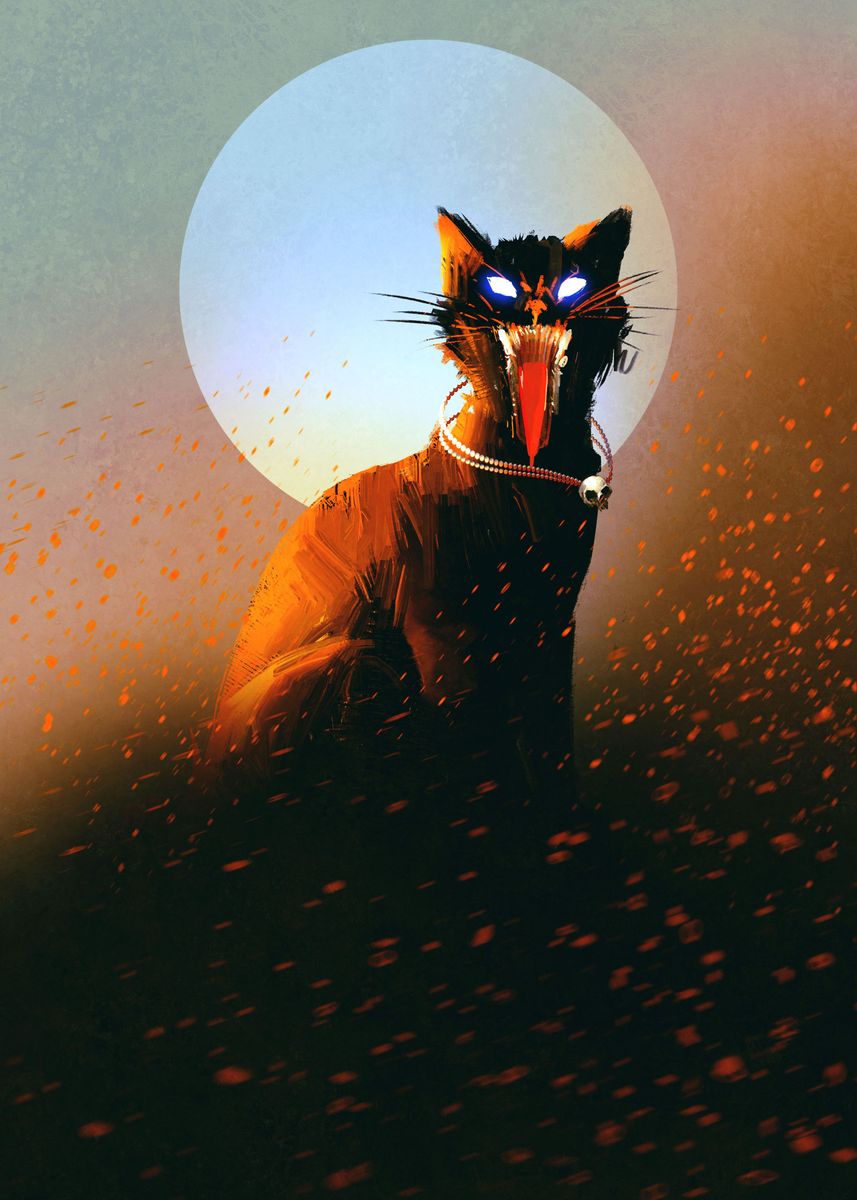 'Cat from Hell with Moon' Poster, picture, metal print, paint by ...